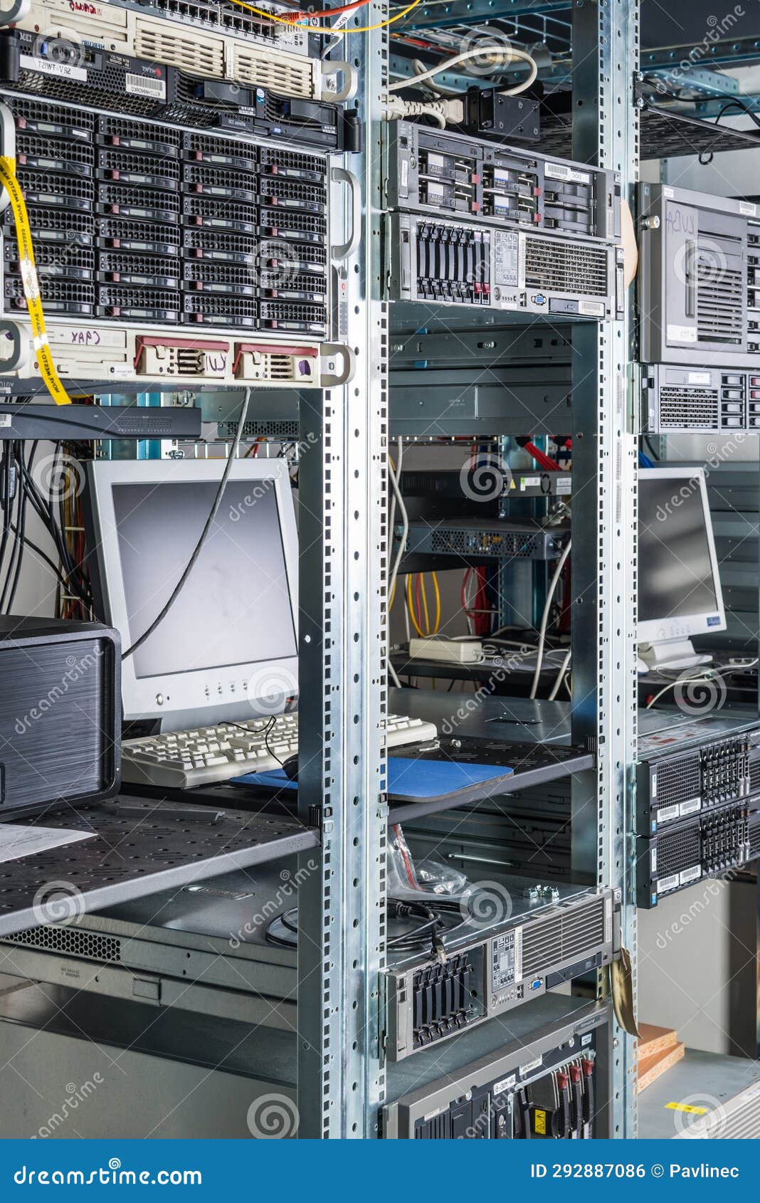 Back Side of Server Room with Server Racks and Desktop Computer Stock ...