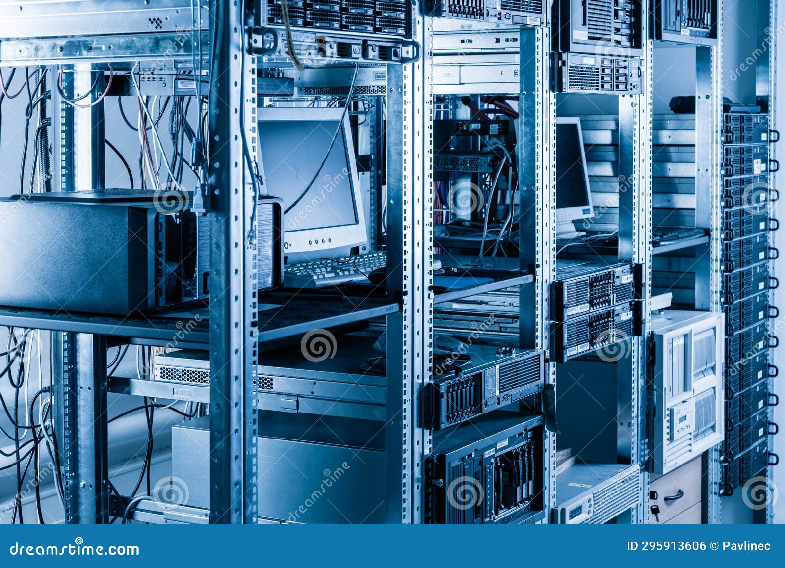 Back Side of Server Room with Server Racks and Desktop Computer Stock ...