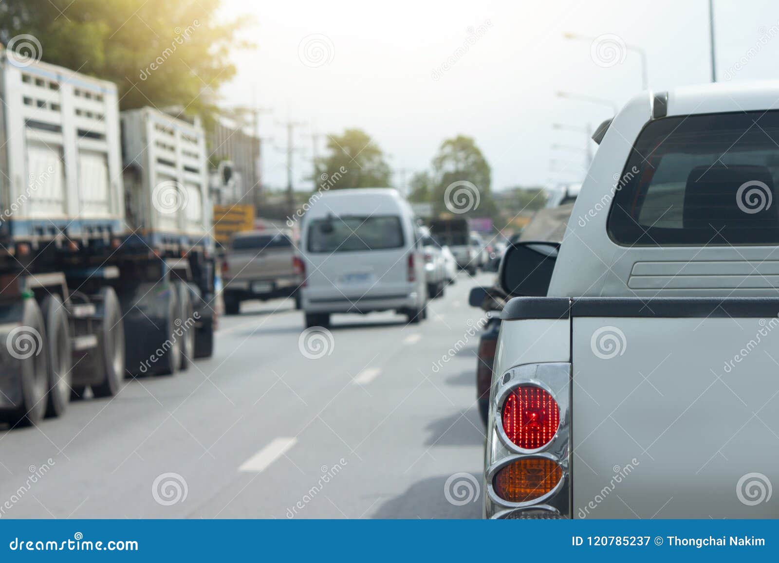 Backside of Silver Car Break on the Road. Stock Image - Image of motor ...
