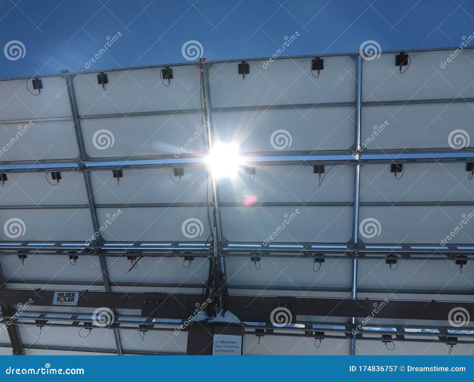 Back Side of the Solar Panels with Sunbeams. Stock Image - Image of ...