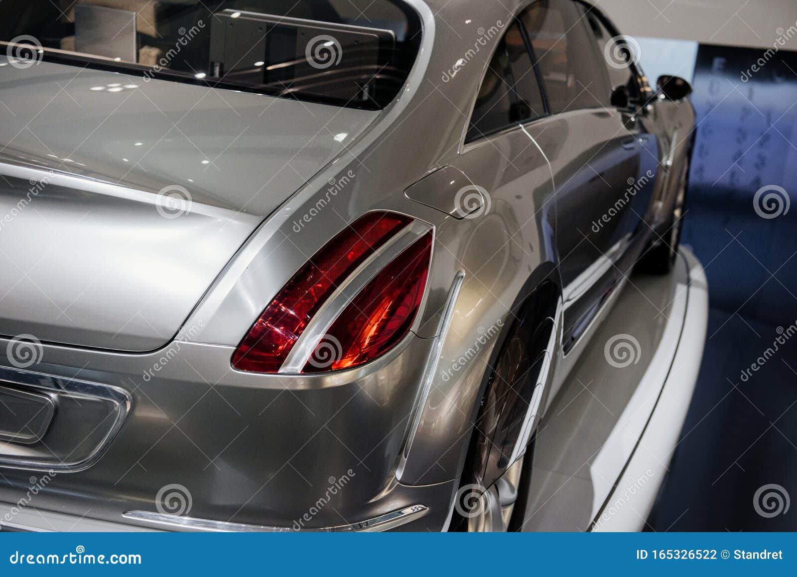 Back, Side View of Grey Cool Modern Car with Right Dimensional Fire or ...