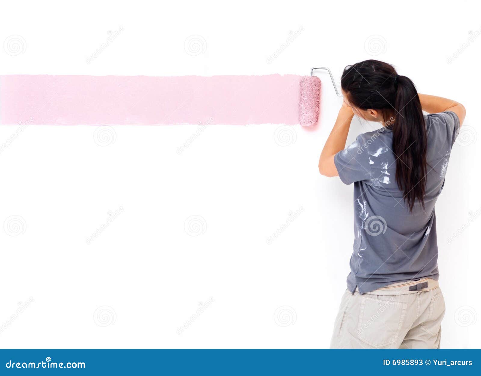 Back Side View of a Lady Painting the Wall Stock Image - Image of girls ...