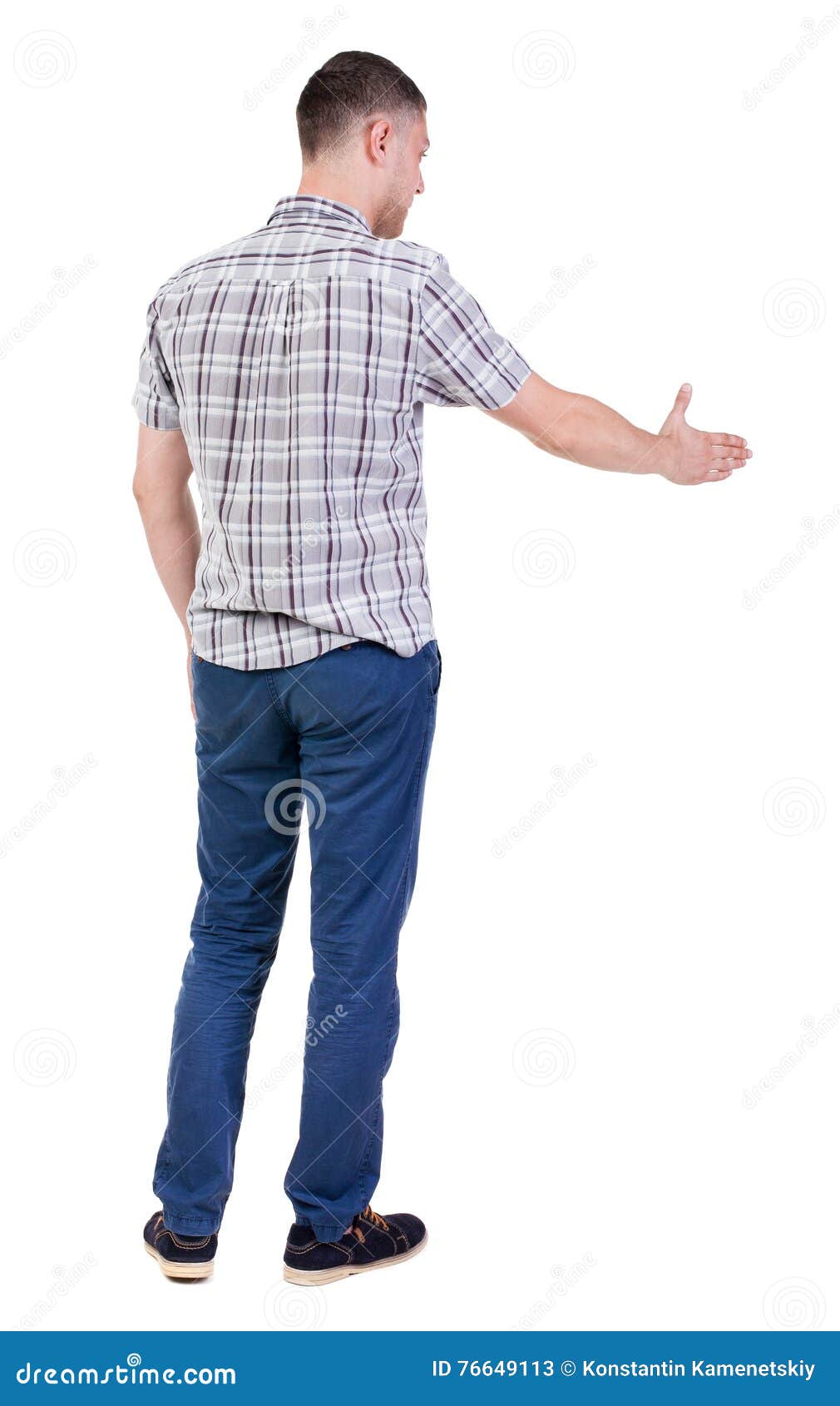 Back Side View of Man in Shirt Handshake. Stock Image - Image of hands ...