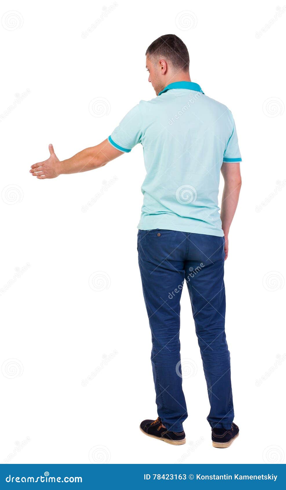 Back Side View of Man in Shirt Handshake. Stock Image - Image of ...