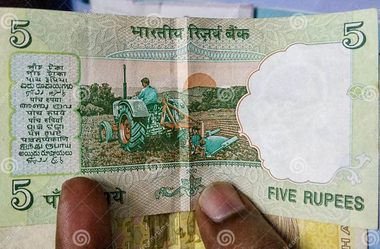 Back Side View of Old Indian Five Rupees Note Stock Image - Image of ...