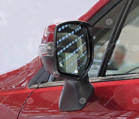 Back Side View of the Red Rear View Mirror. Stock Image - Image of ...