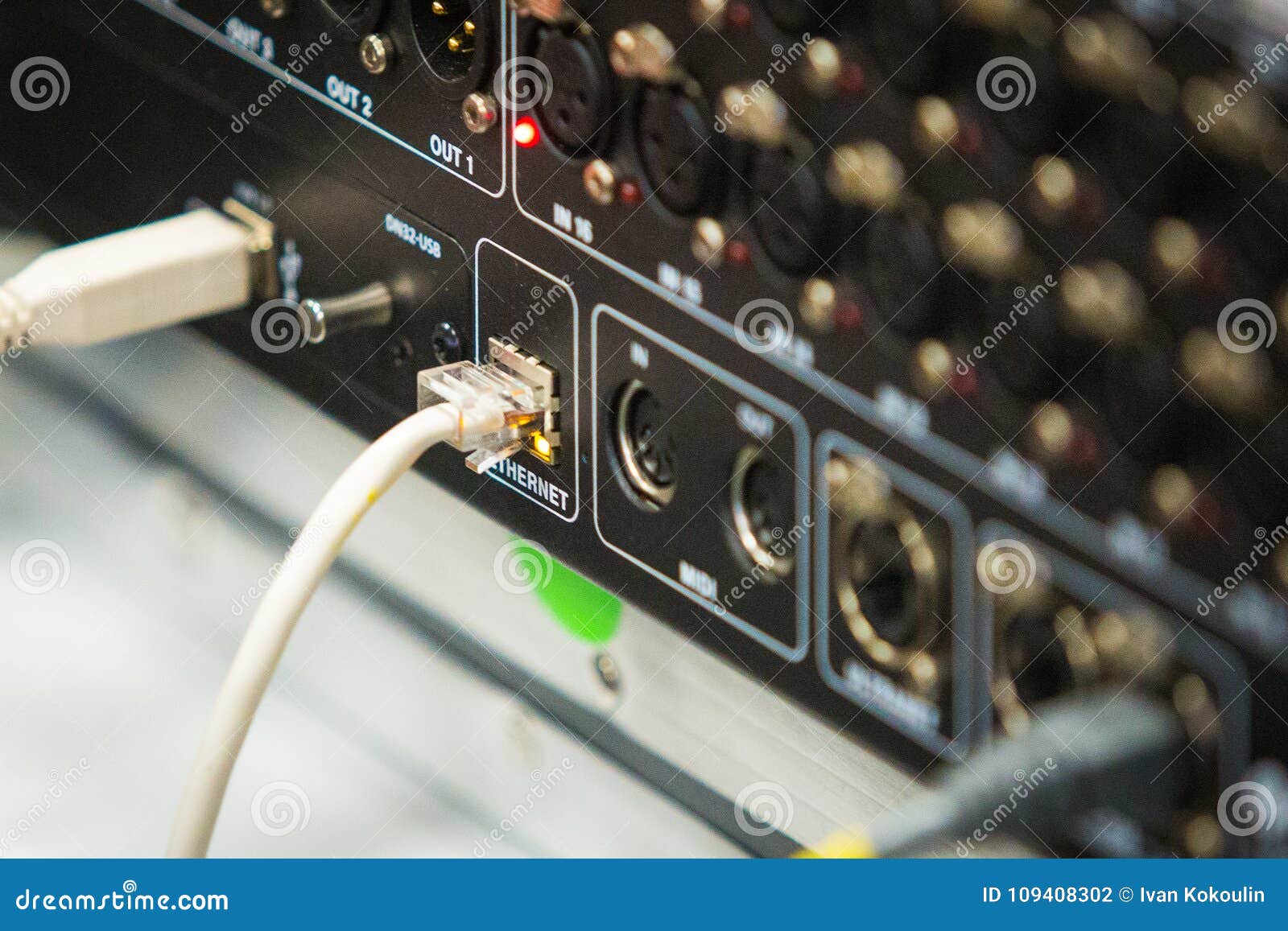 Back of the Sound Mixer with Connectors Stock Photo - Image of data ...