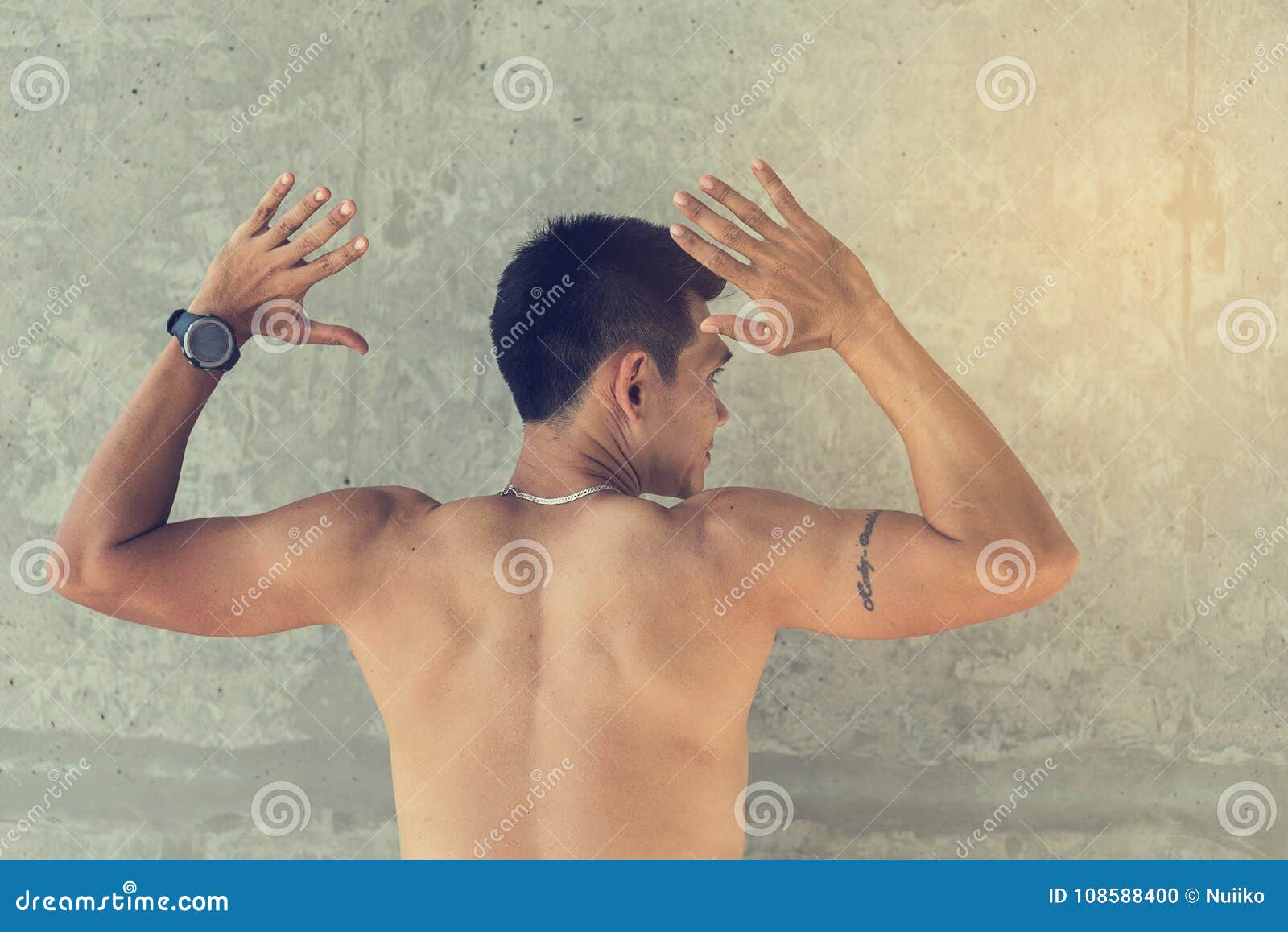 Back of Sport Man with Sweat Against Cement Stock Photo - Image of ...