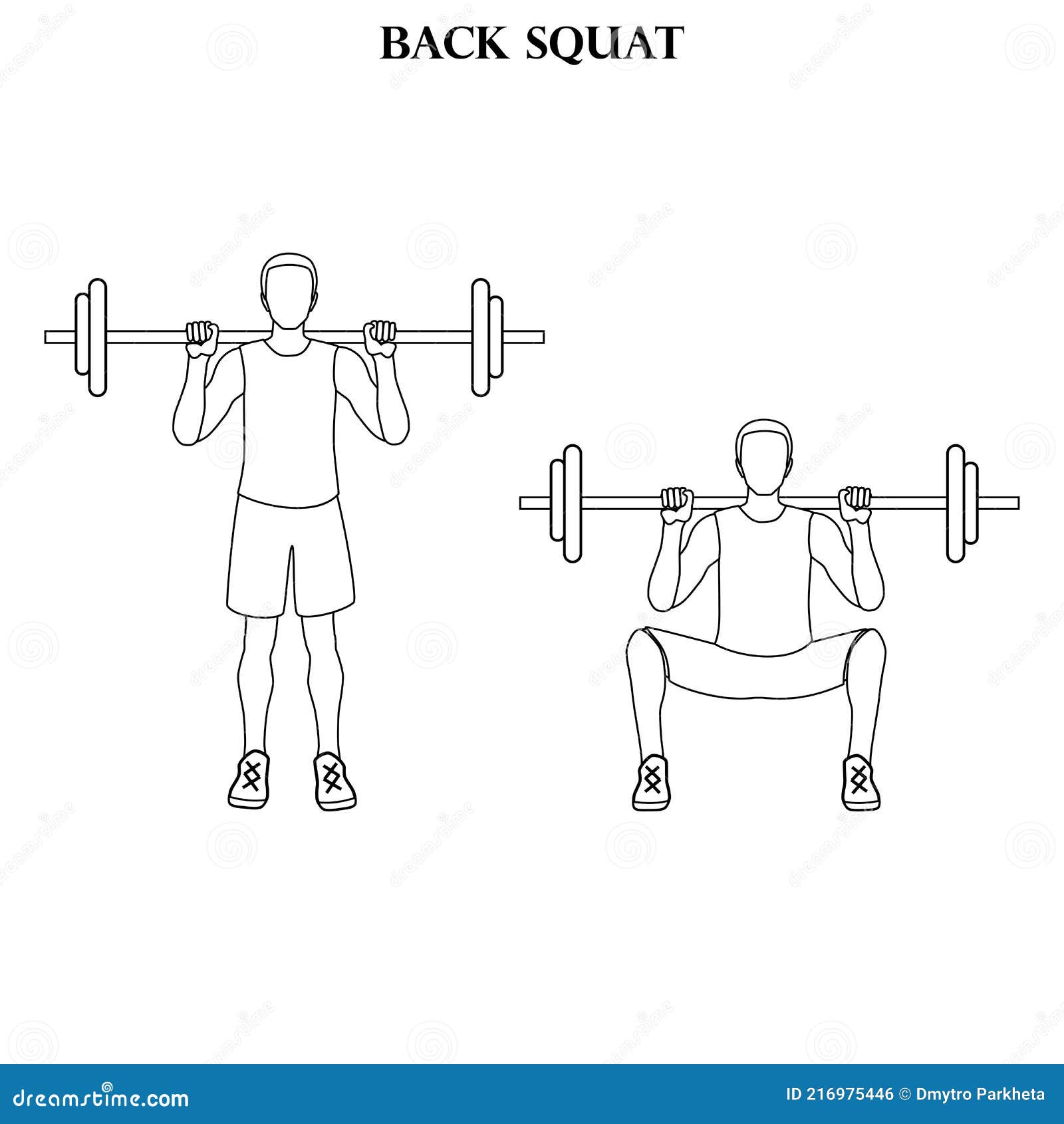 Back Squat Exercise Strength Workout Vector Illustration Outline Stock ...