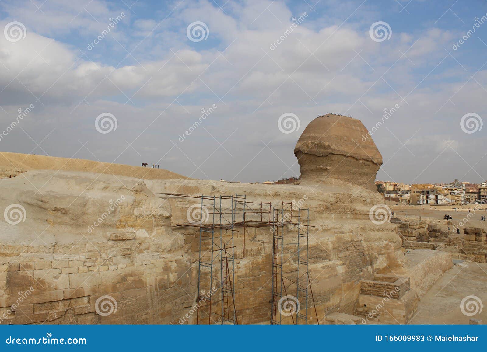 Back of Sphinx and Pyramid in Cairo in Egypt. Stock Image - Image of ...