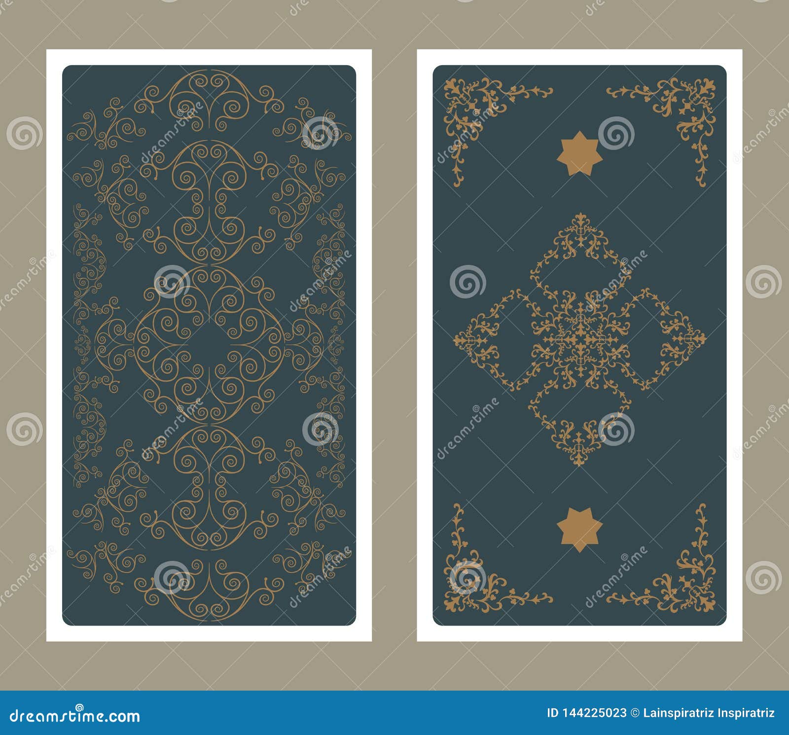 Back Of Tarot Card Decorated With Ornamental Graphics And Stars Stock