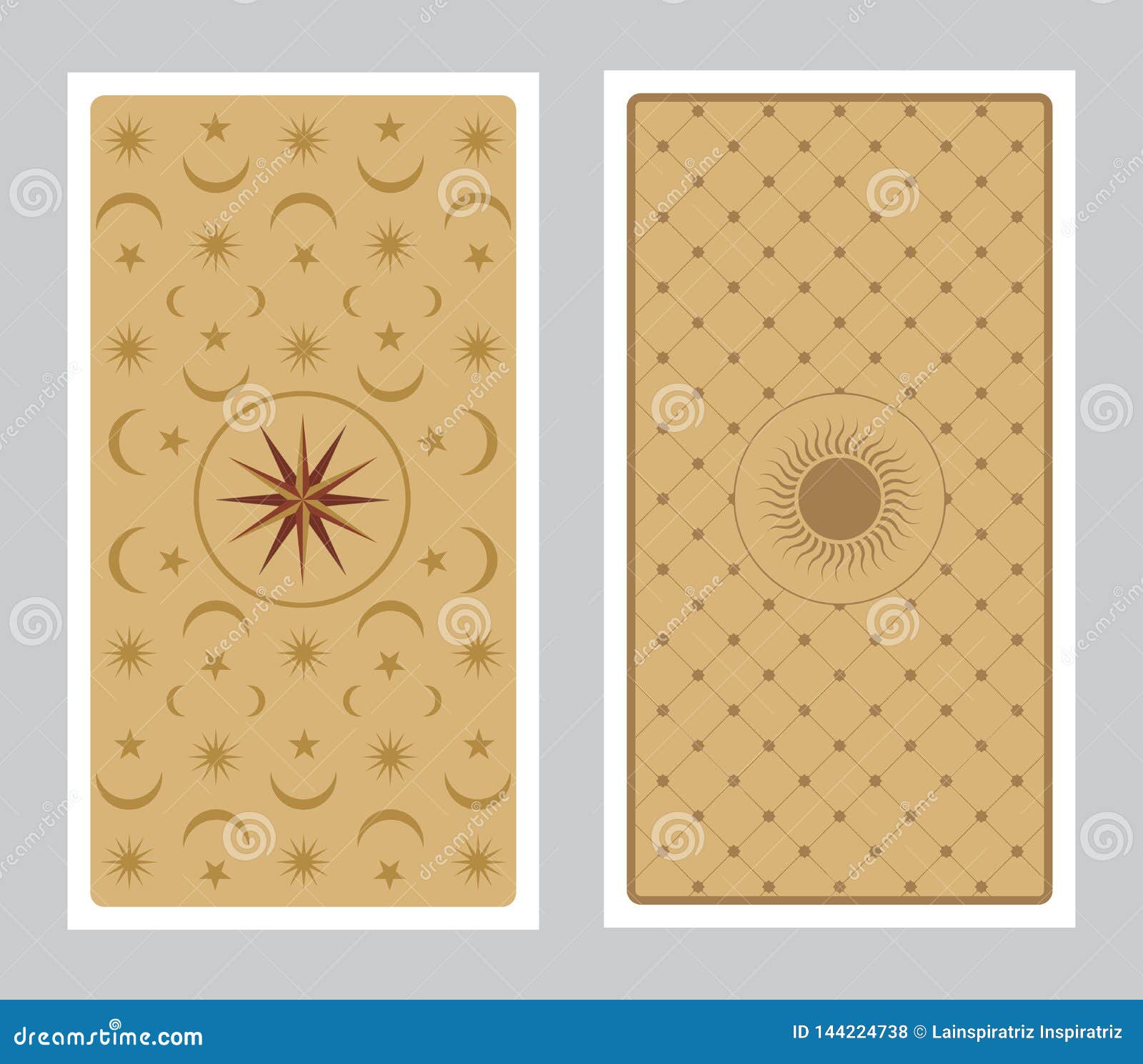 Back Of Tarot Card Decorated With Stars, Sun And Moon. Esoteric ...