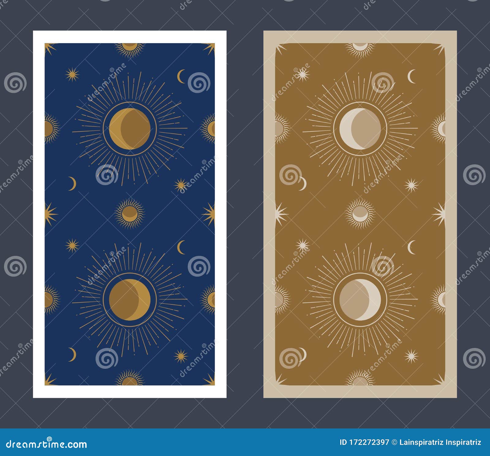 Back of Tarot Card Decorated with Stars, Sun and Moon. Esoteric ...