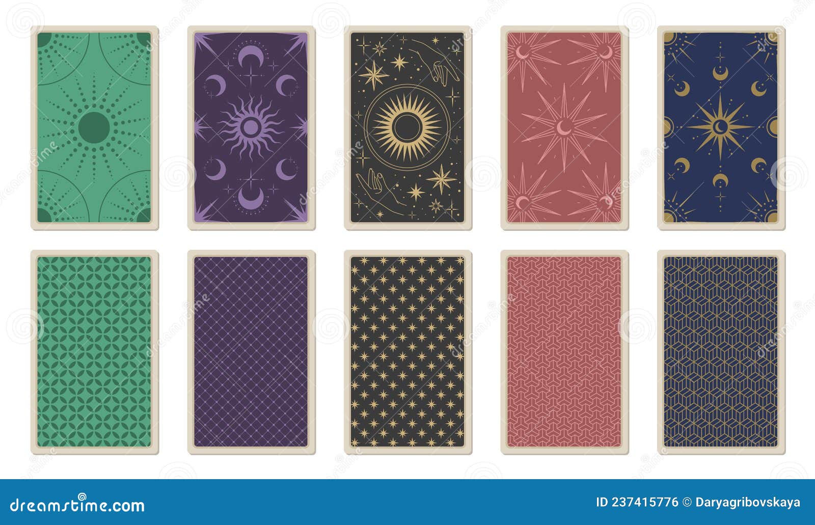 Back Of Tarot Card Decorated With Stars, Sun And Moon. Esoteric ...