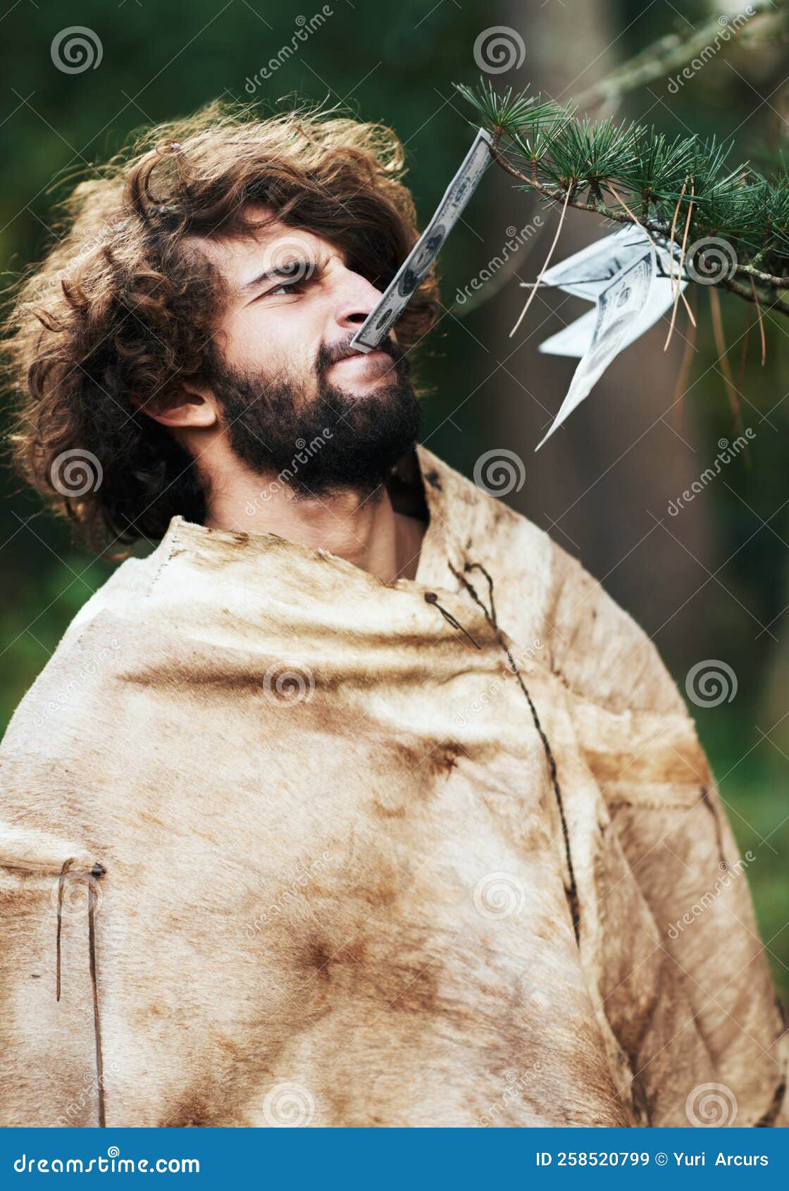 Back Then Money Did Grow on Trees. a Confused Caveman Biting Money Off ...