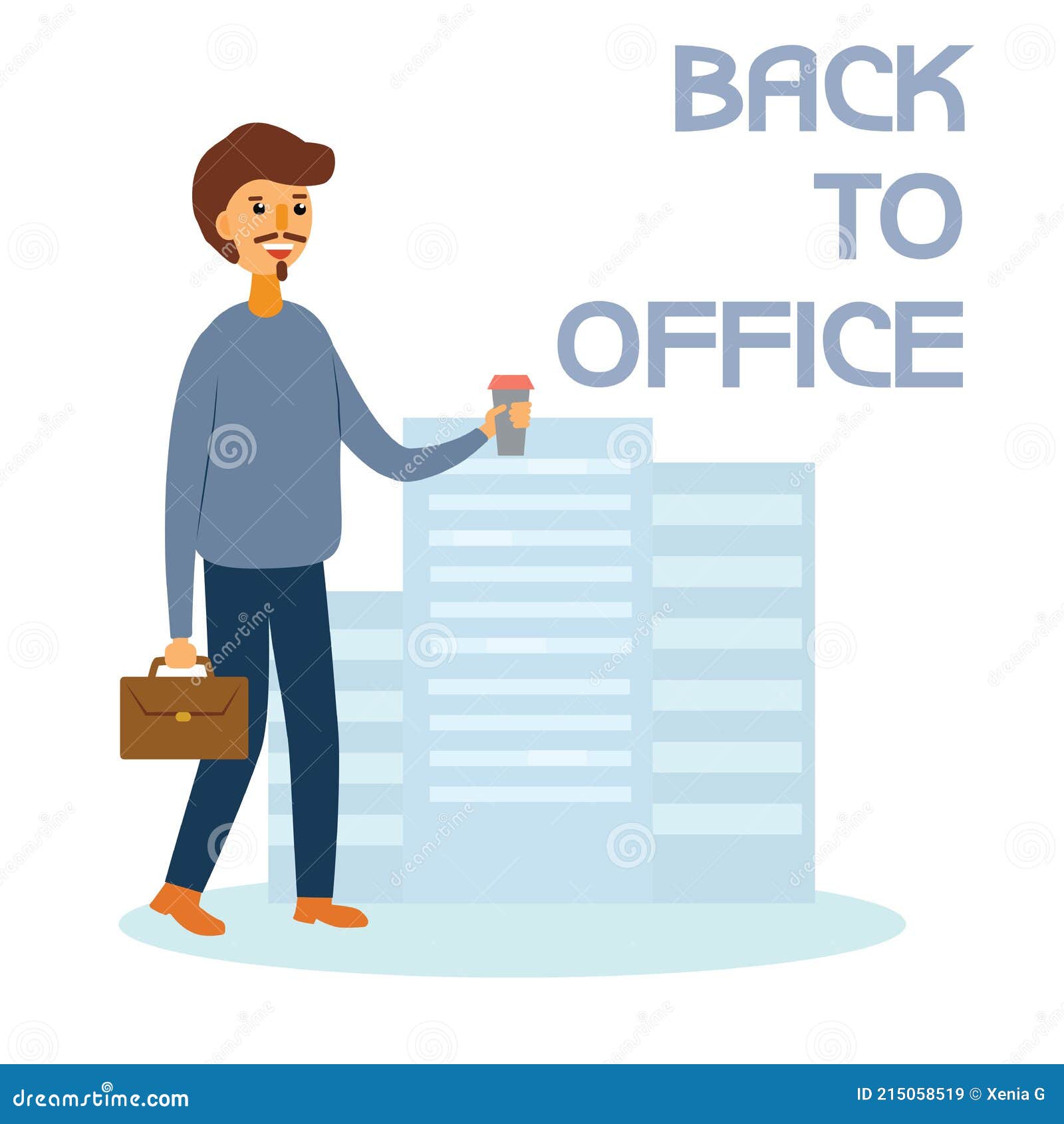 Back To Office Vector Illustration Man Go To Work. Stock Vector ...