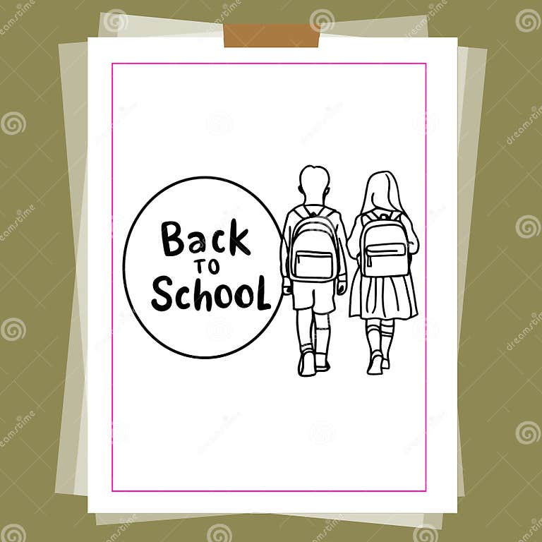 Back To Friends Boys Going Back To School with Bags. Continuous Line ...