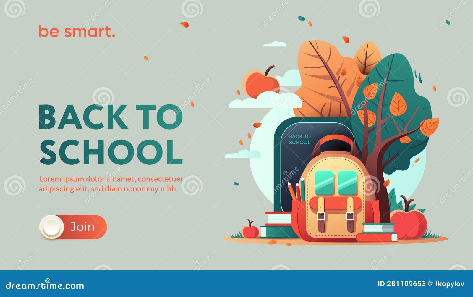 Back To School Advertising Web Banner with Backpack, Autumn Trees and ...