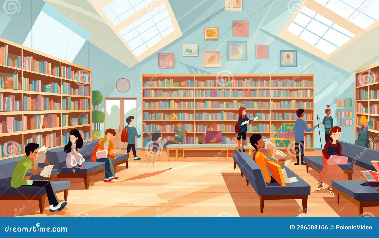 Illustration of Students in the Library. AI Generative Stock ...