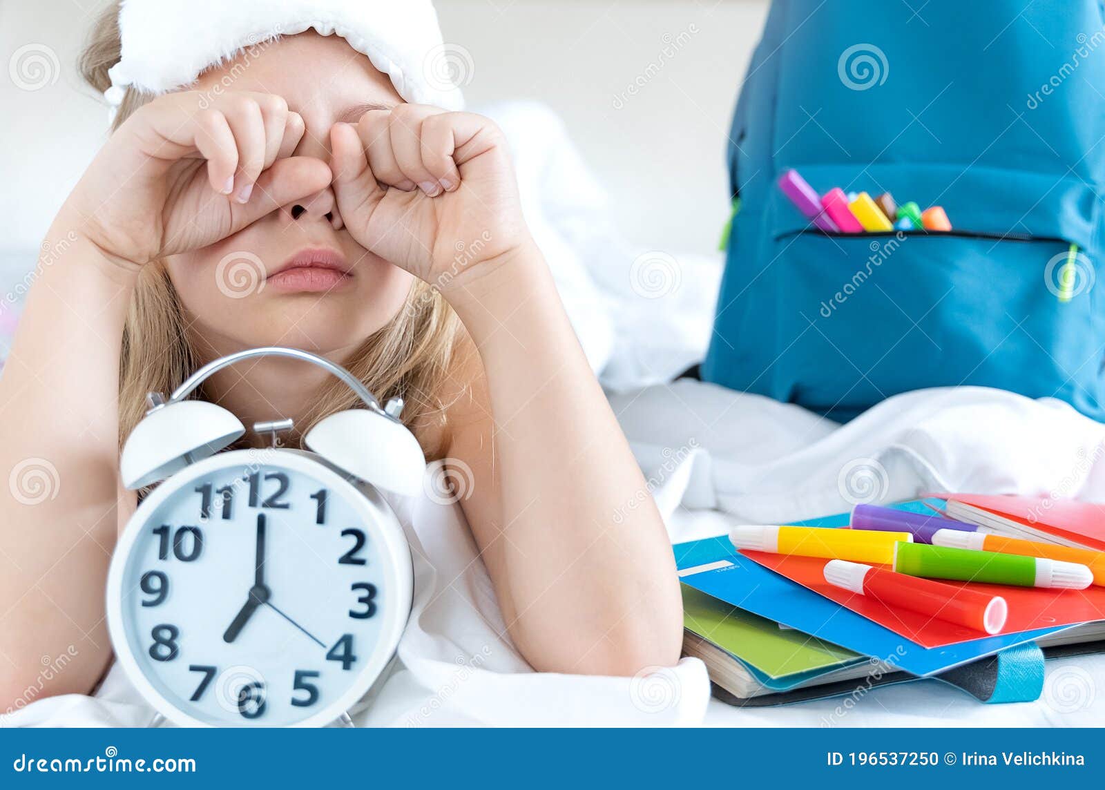 Back To School. Alarm,clock. Little Girl, Schoolgirl Sleeps in Bed ... Back To School. Alarm,clock. Little Girl, Schoolgirl Sleeps in Bed ...