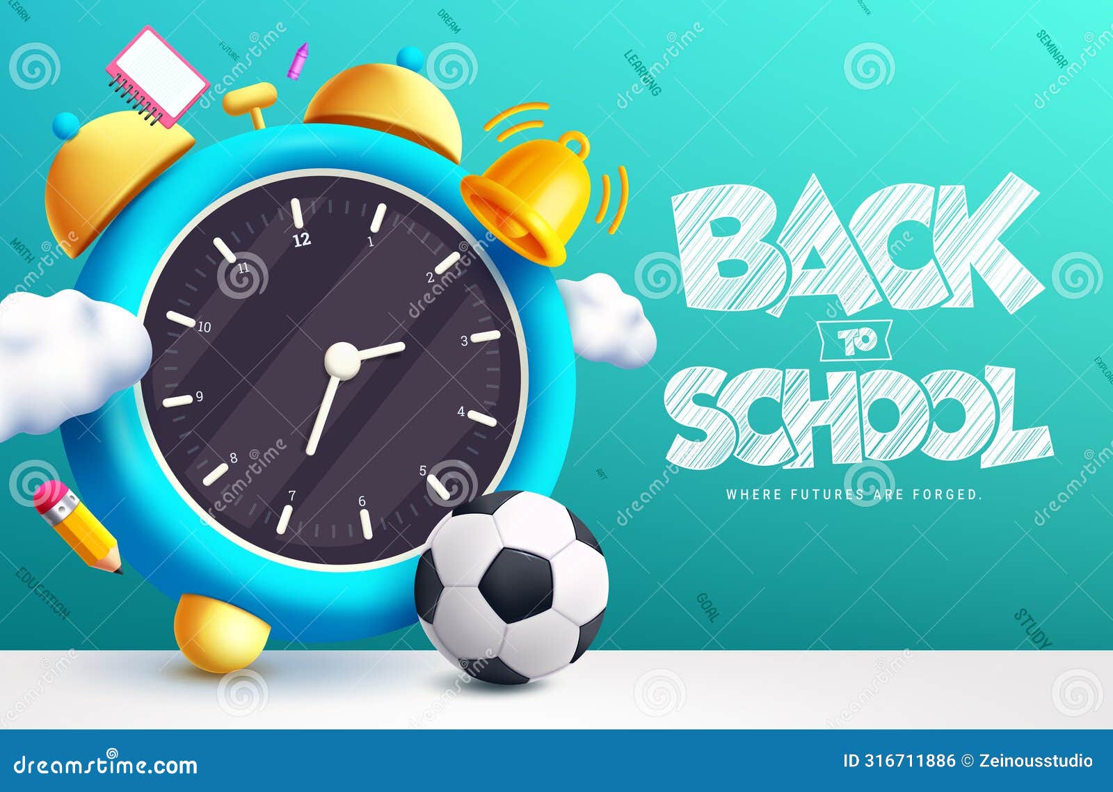 Back To School Alarm Clock Vector Design. Back To School Greeting Text ...