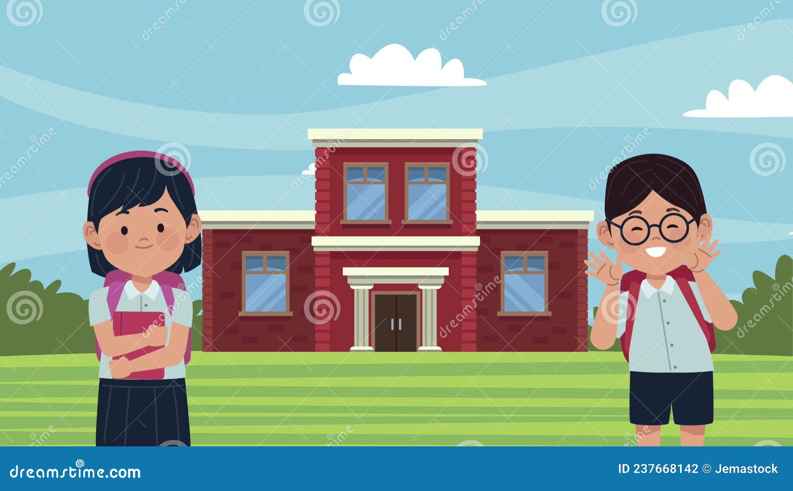 Back To School Animation with Students and Building Stock Footage ...