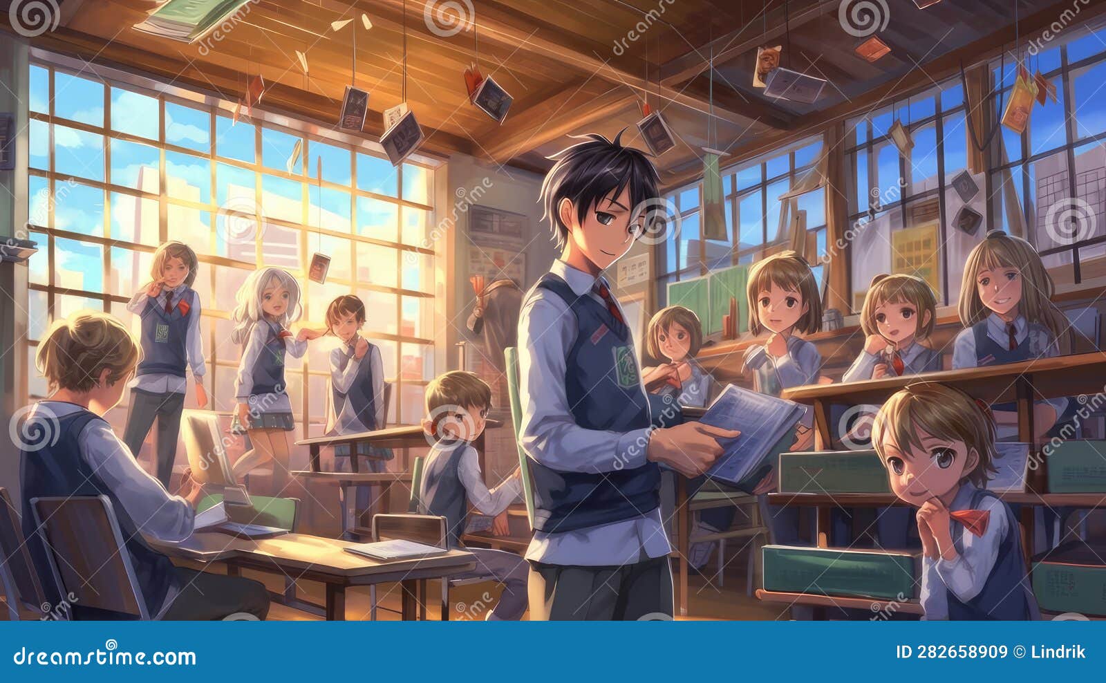 Back To School .anime Style Stock Illustration - Illustration of kids ...