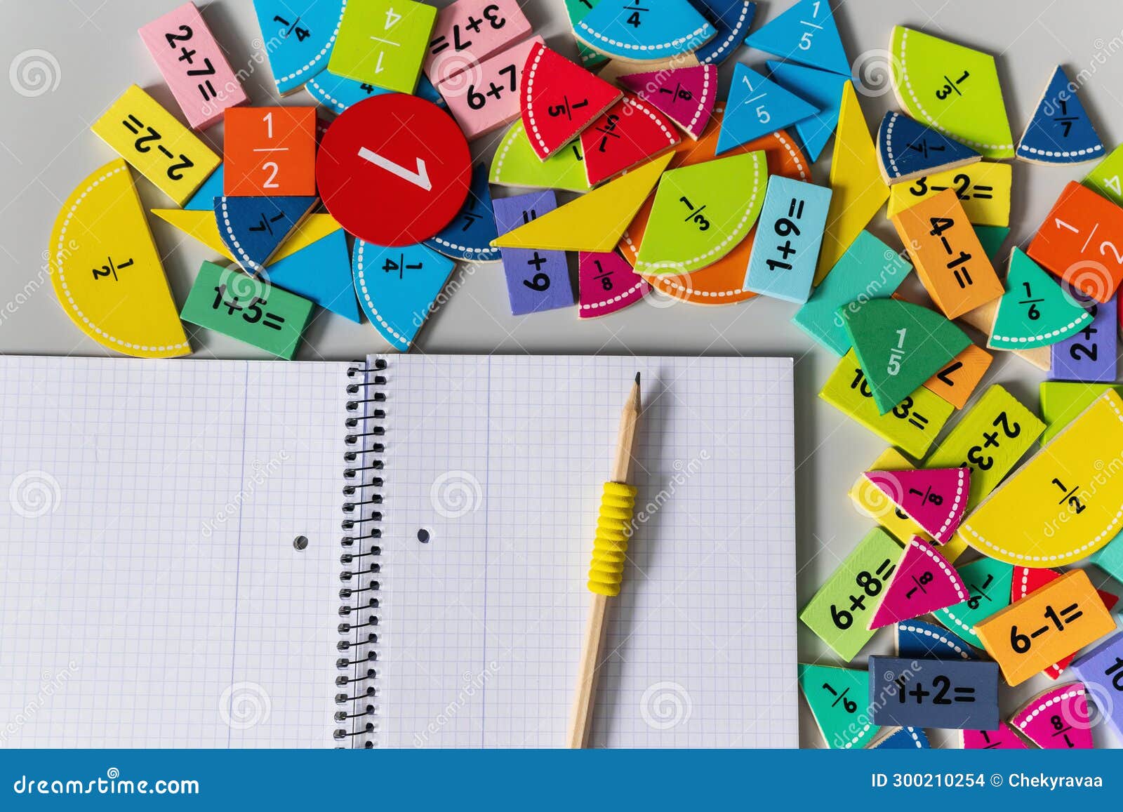 Back To School Background. Colorful Math Fractions and Notebook on the ...