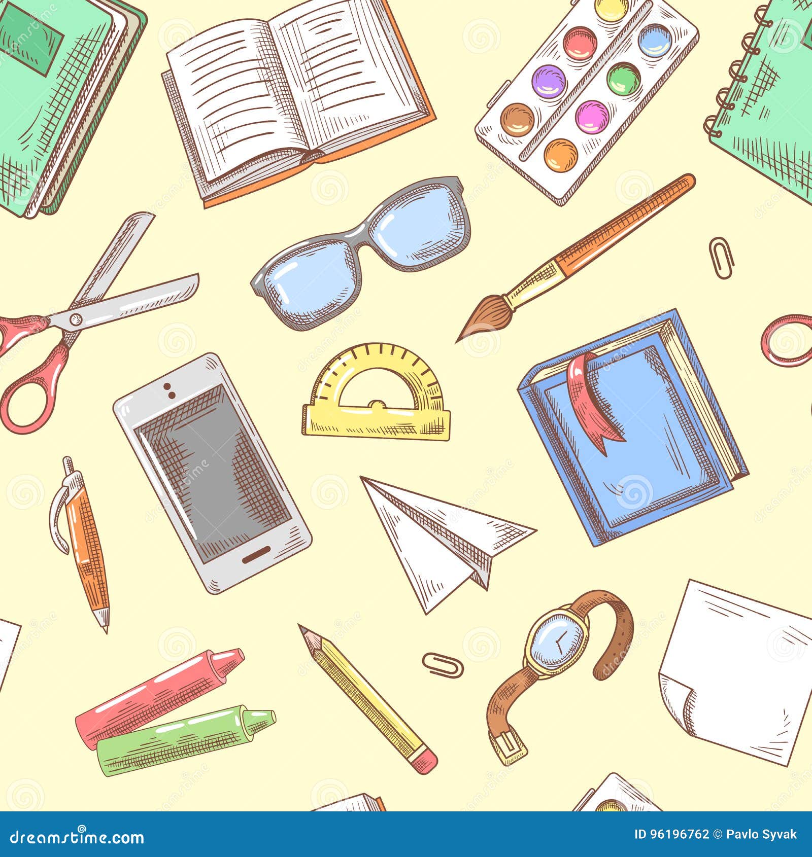 Back To School Background. Education Hand Drawn Seamless Pattern with ...