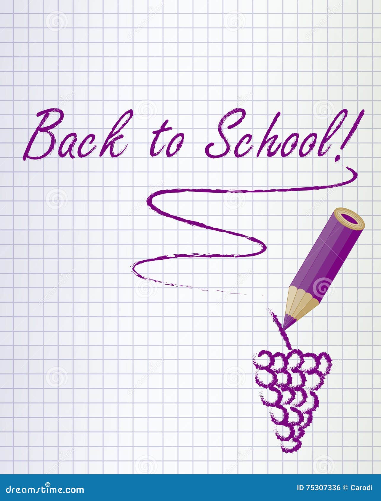 Back To School Background with a Purple Pencil and Grape Stock Vector ...