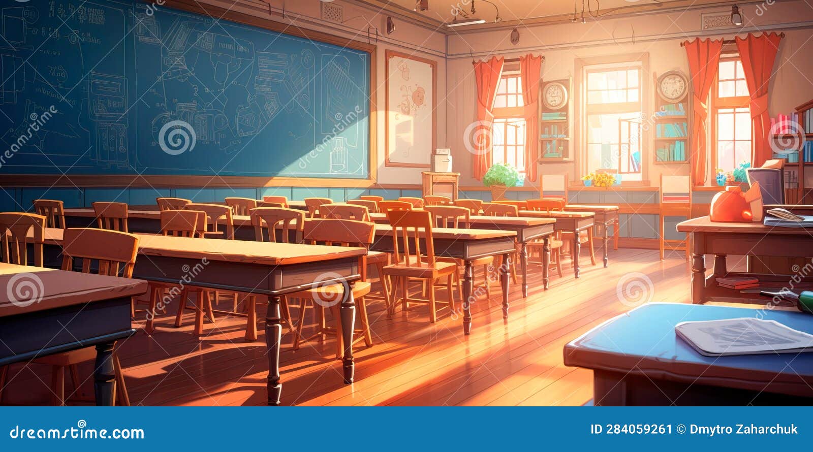 Back To School Background, Showcasing A Classroom Setting With Desks ...