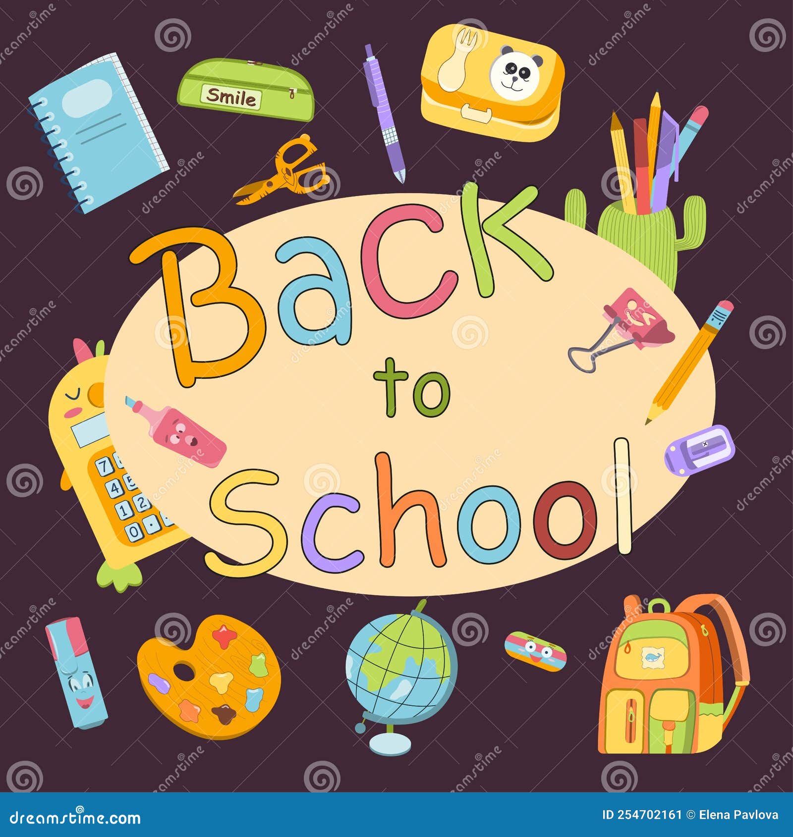 Back To School Background with Supplies. Cute Vector Illustration Stock ...
