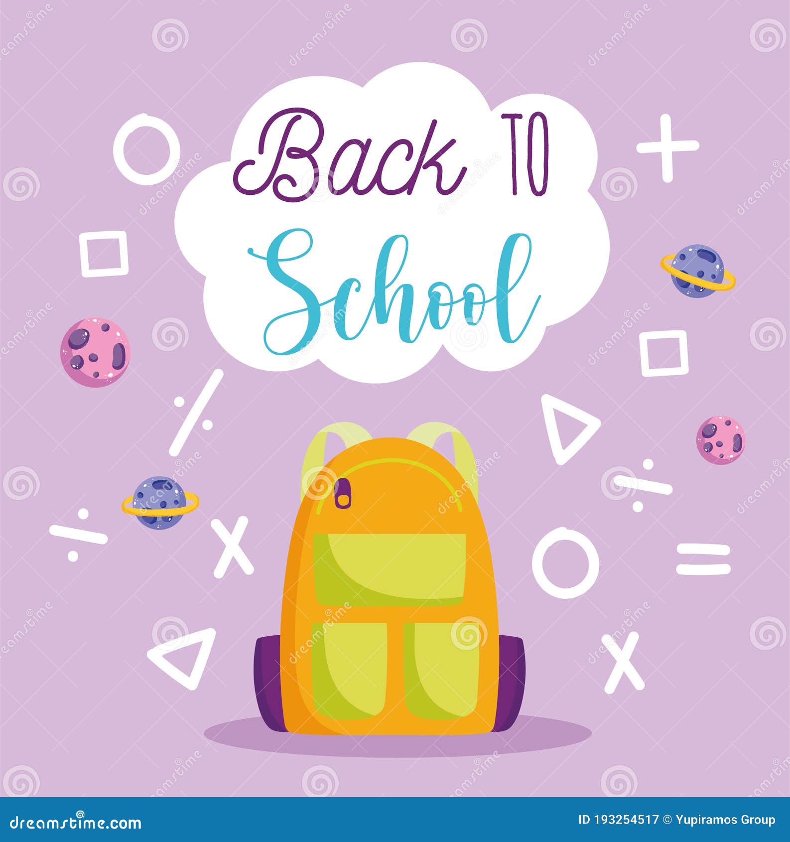 Back To School, Backpack Arithmetic Math Shapes and Signs Elementary ...