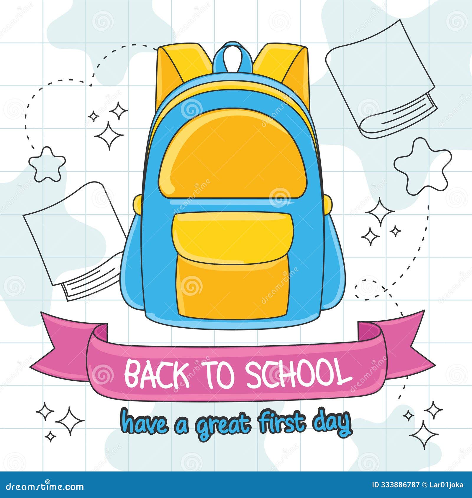 Back To School Backpack with Pink Banner on Grid Background Vector ...
