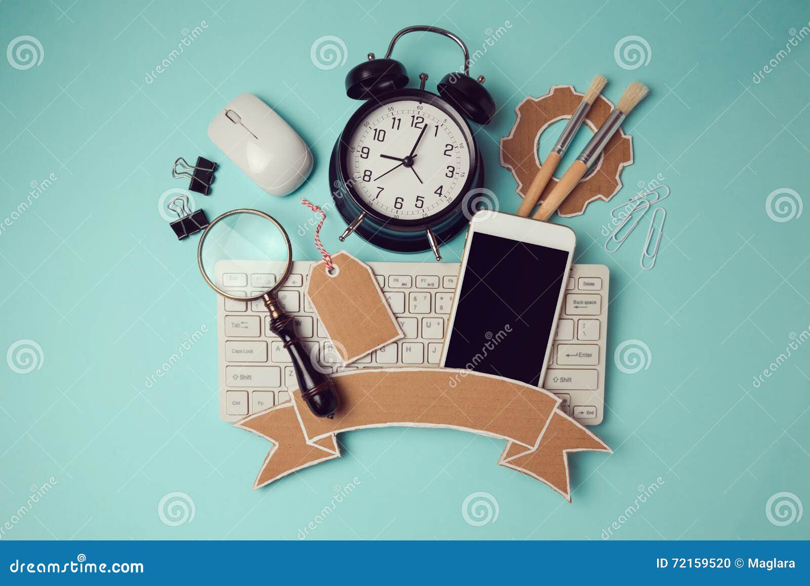 Back To School Badge Design with Smartphone, Keyboard and Clock ...