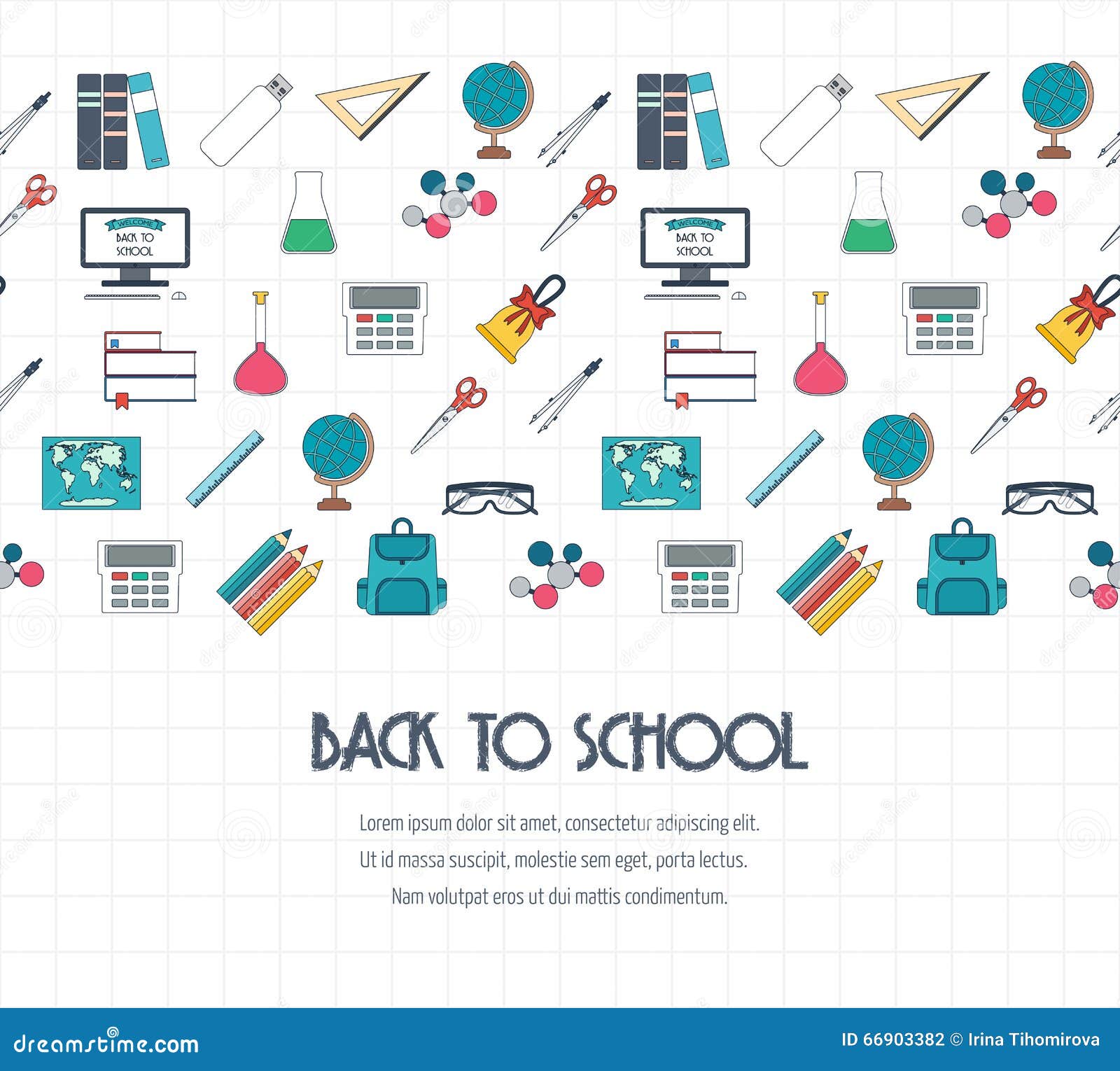 Back To School Banner, Background, Concept With Seamless Border. Flat ...