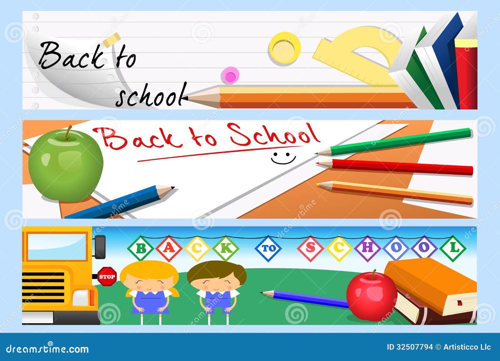 Back to school banners stock vector. Illustration of pencils - 32507794