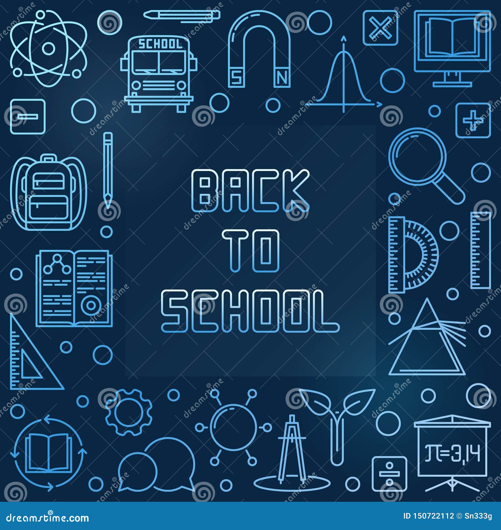 Back To School Blue Concept Linear Frame - Vector Illustration Stock ...