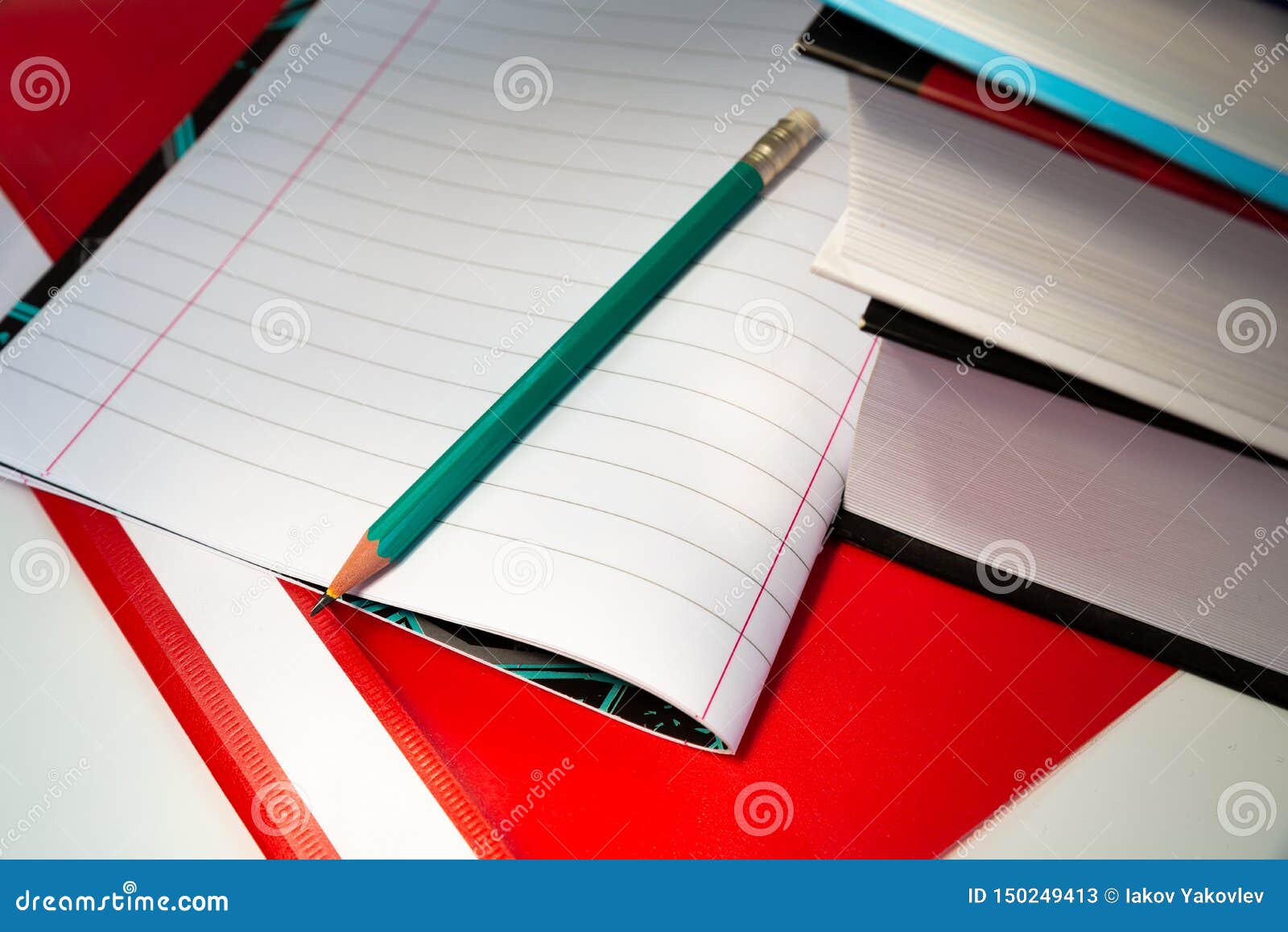 Back To School. Books, Notebook, Green Pencil and Folder. Stock Image ...