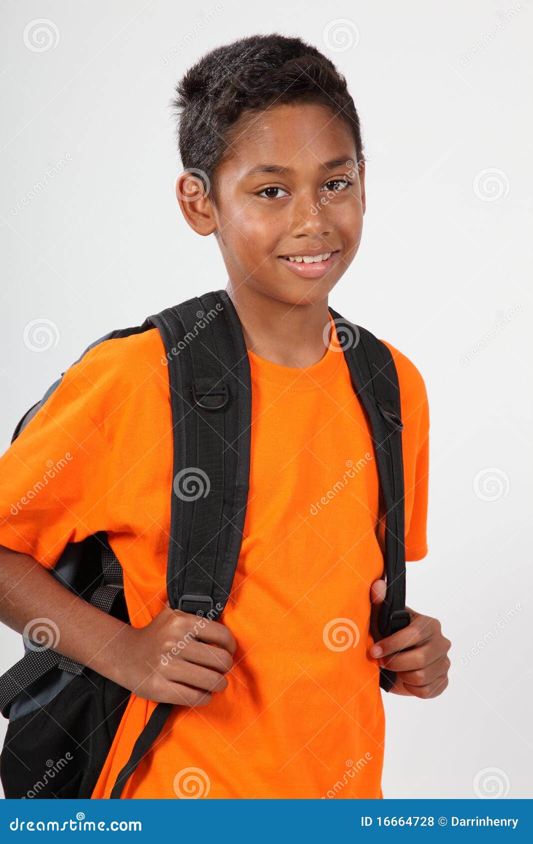 Back To School for Boy 11 in Orange with Rucksack Stock Photo - Image ...