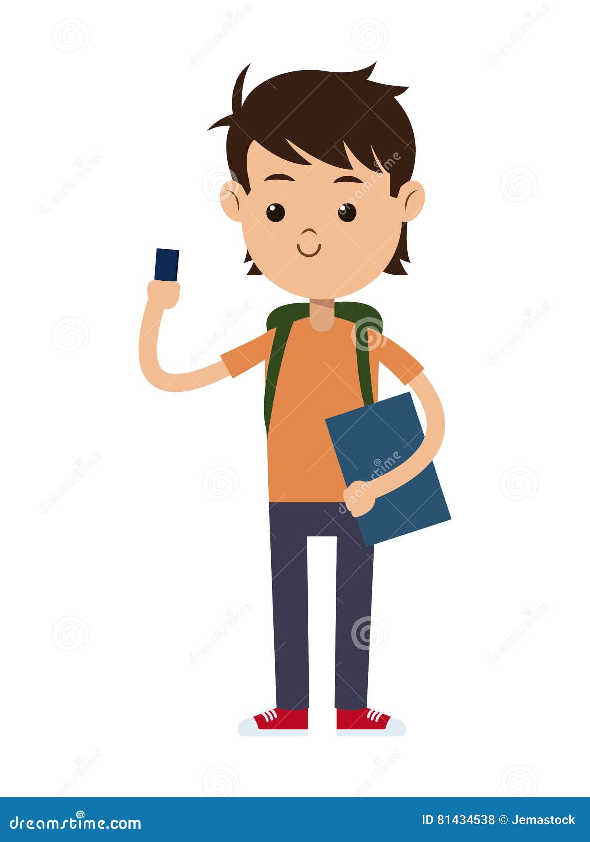 Back To School Boy Student Book Bag and Mobile Phone Stock Vector ...