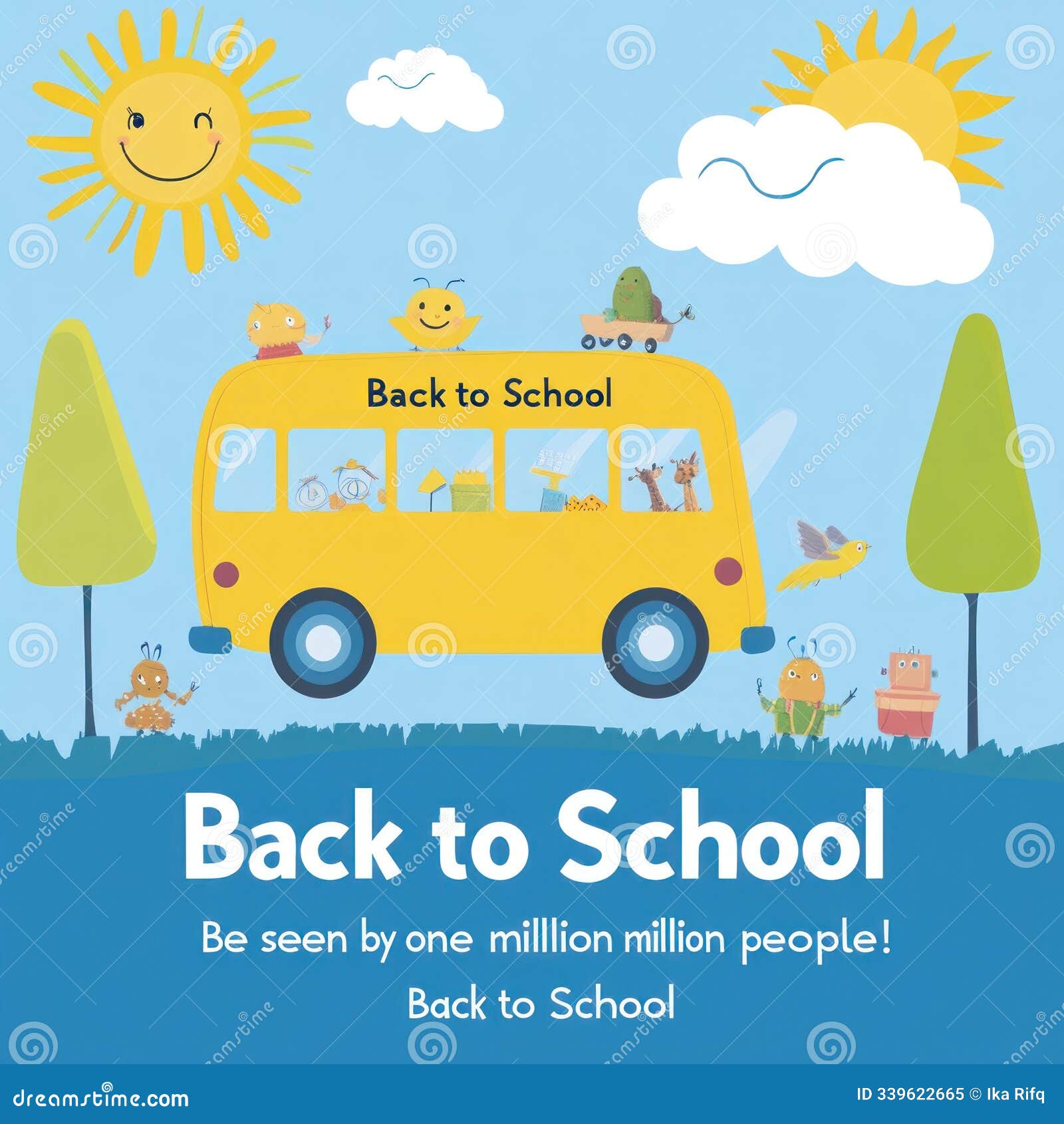 Back To School Bus Illustration with Cartoon Animals Stock Illustration ...