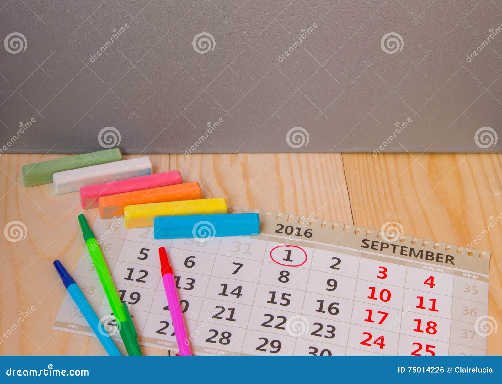 Back To School, Calendar, Colored Chalk on Wooden Background Stock ...