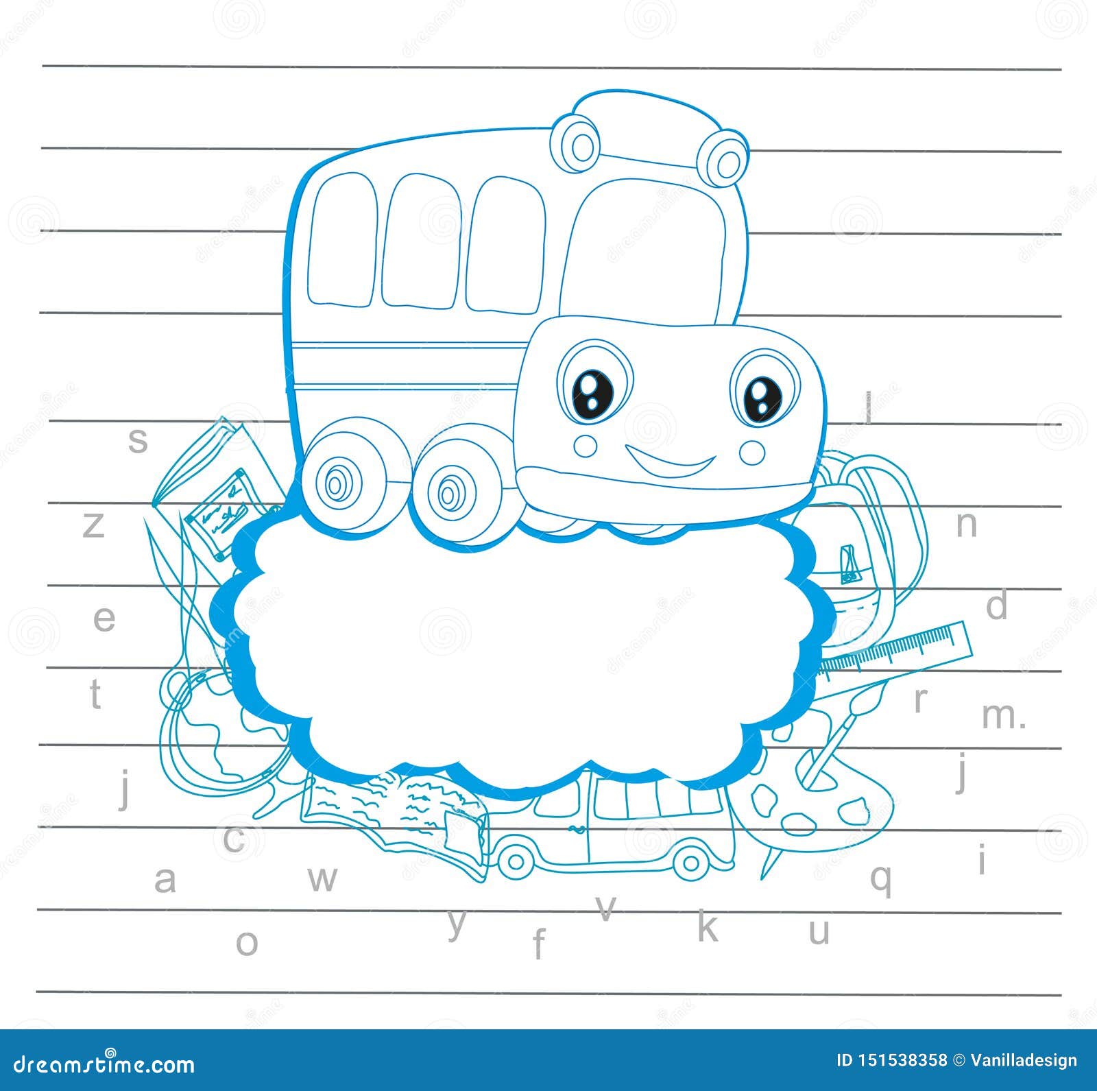 Back To School Card, Frame with a Cute School Bus Stock Vector ...