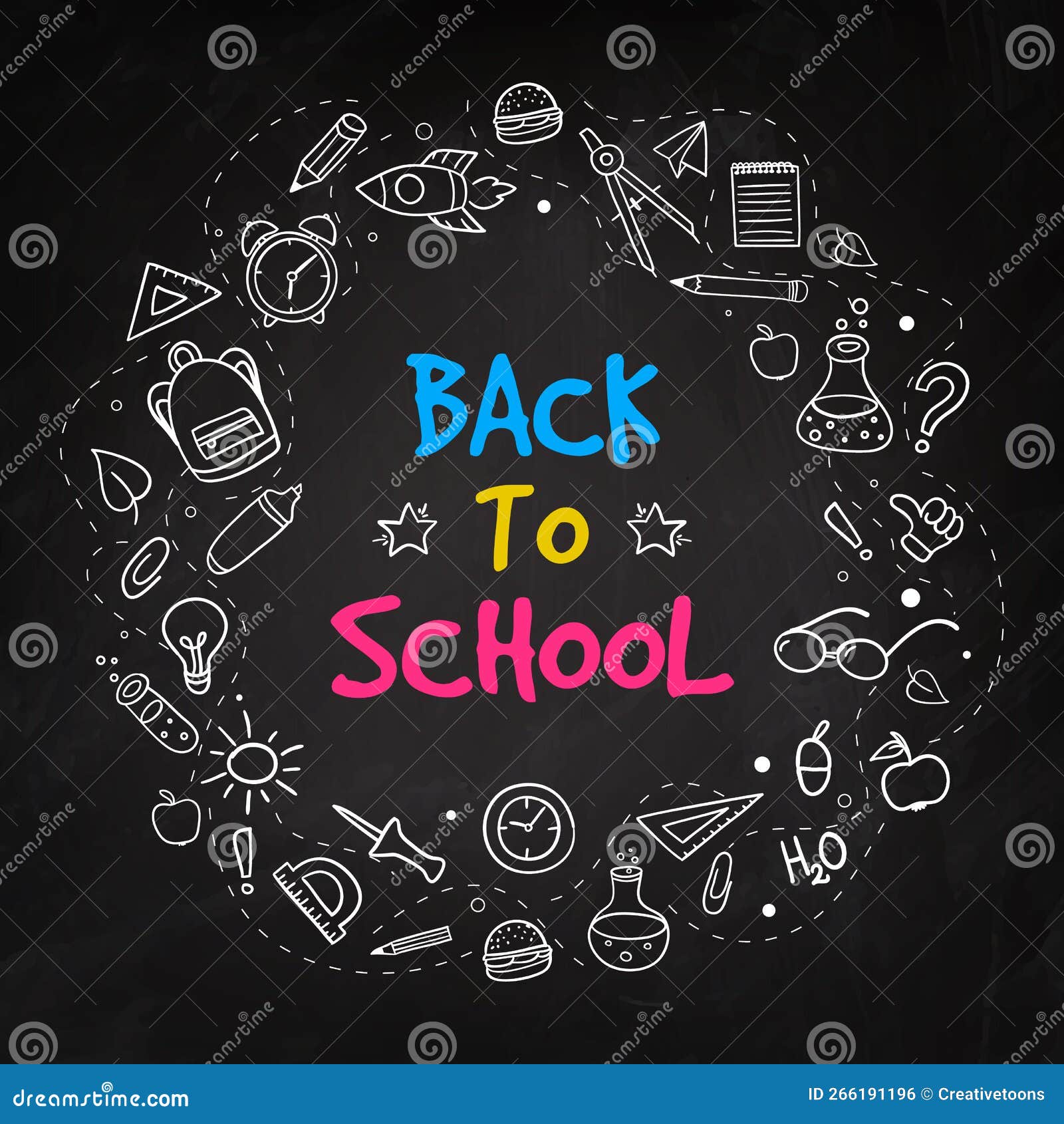 Back To School Chalk Doodle Background on Blackboard Stock Vector ...