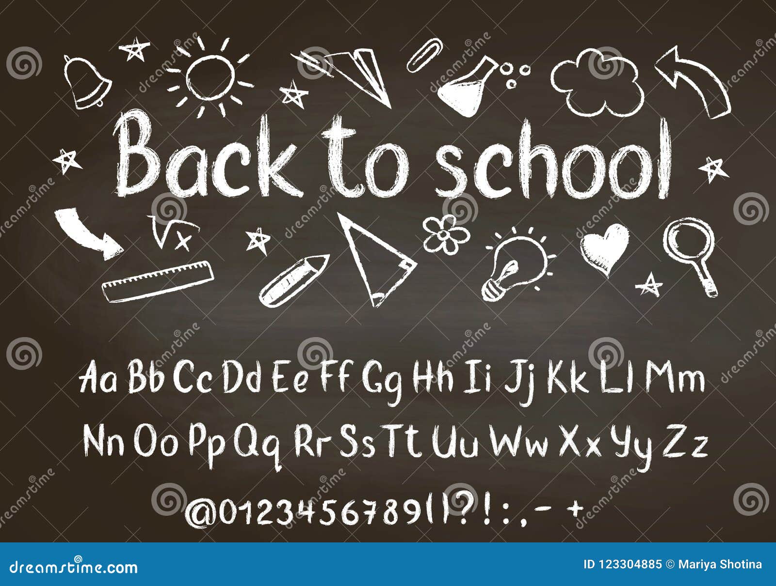 Back To School Chalk Text on Blackboard with School Doodle Elements and ...