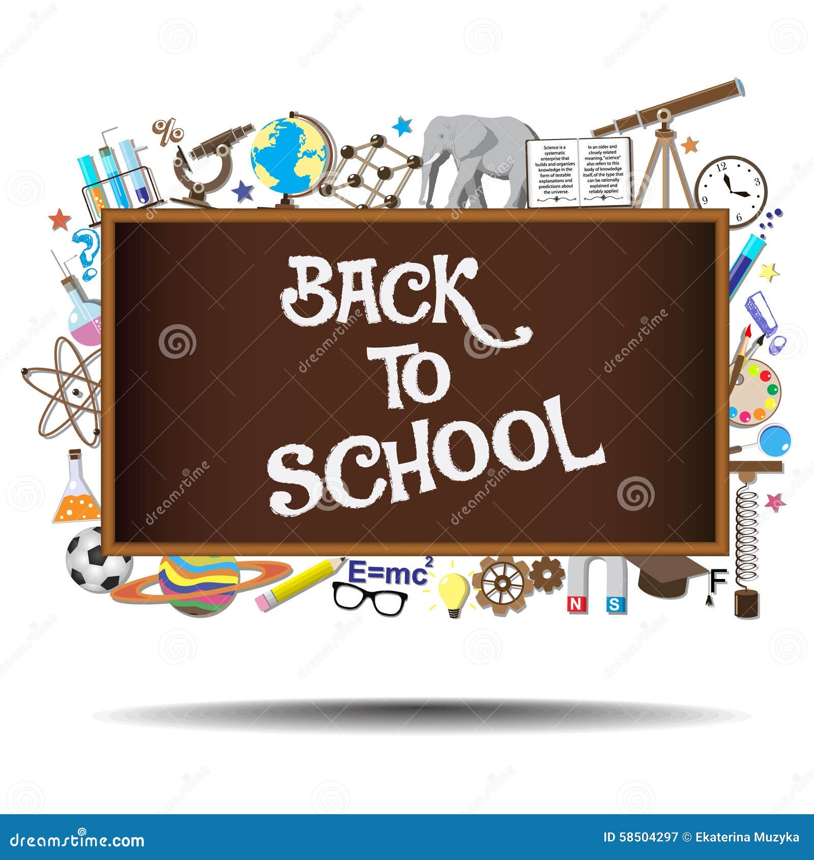 Back To School Chalkboard With Science Symbols And Cartoon Vector ...