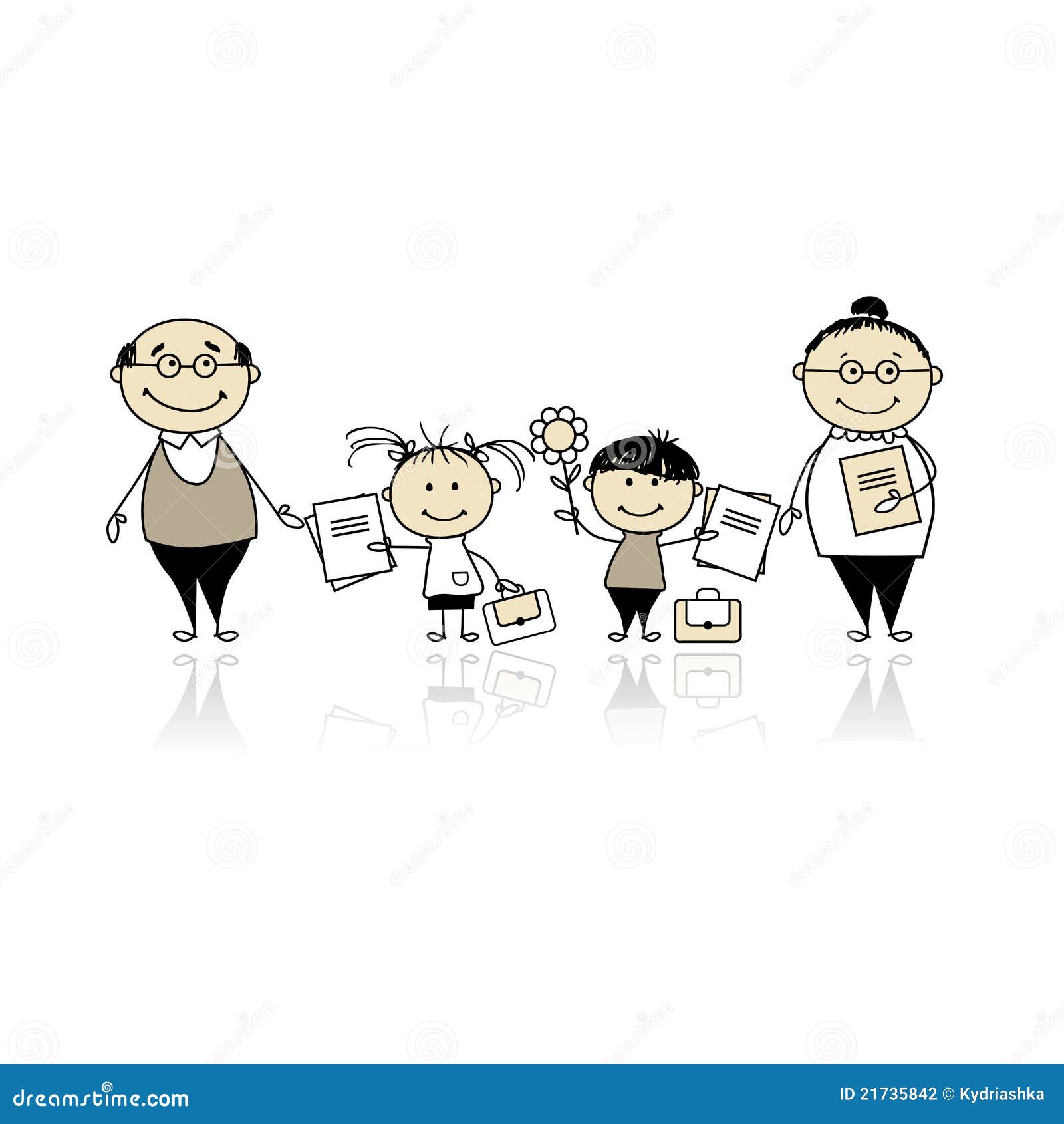 Back To School, Children with Parents Stock Vector - Illustration of ...