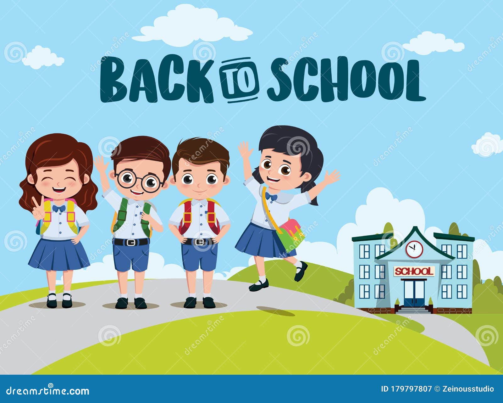 Back To School Classmates Vector Design. Back To School Text and Campus ...