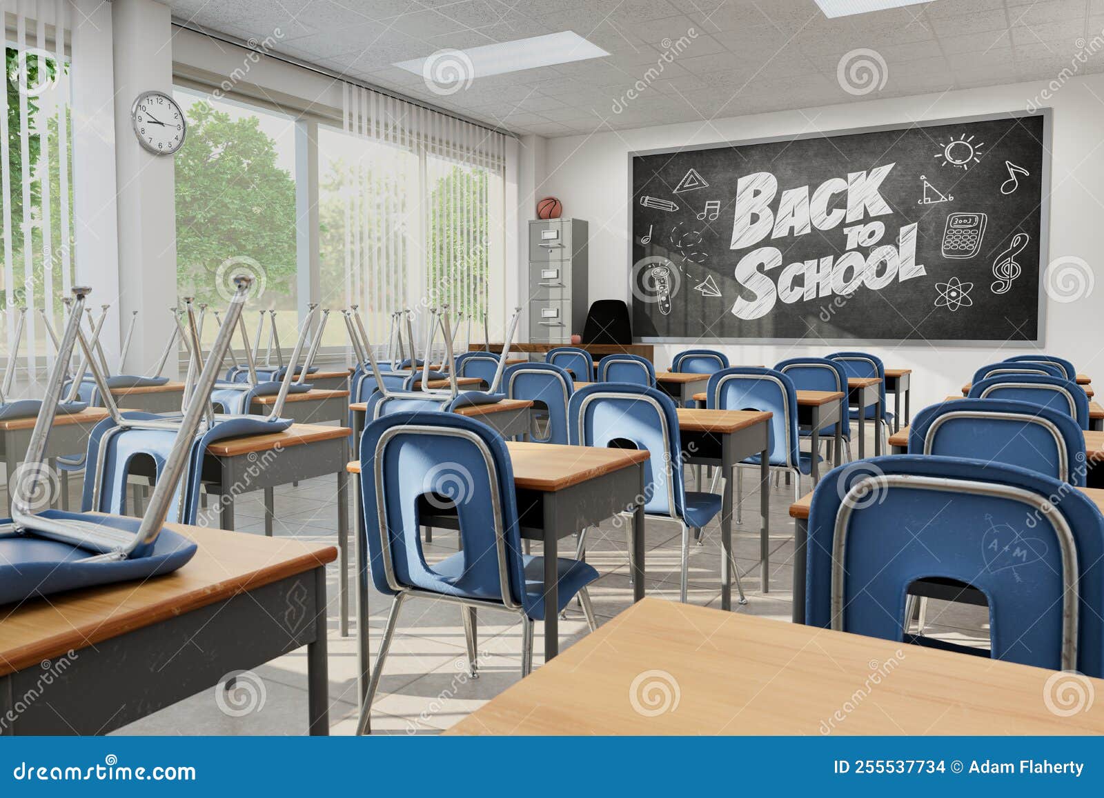 Back To School Classroom Chalkboard 3D Rendering Stock Illustration ...